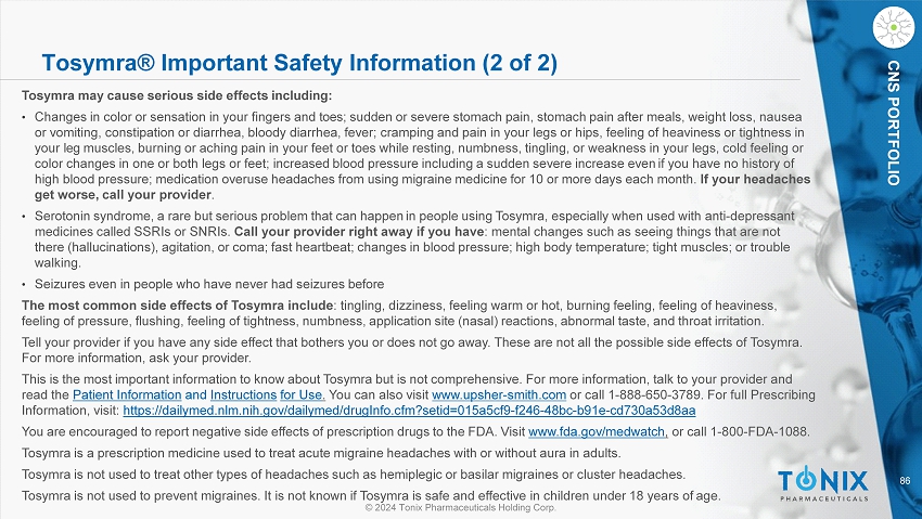 62 © 2024 Tonix Pharmaceuticals Holding Corp. TNX - 1300 Cocaine ...